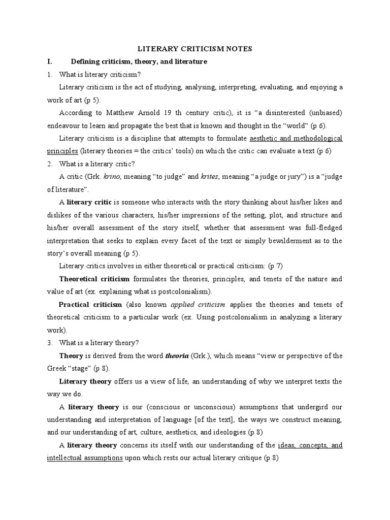 Literary Criticism Notes | PDF | Poetry