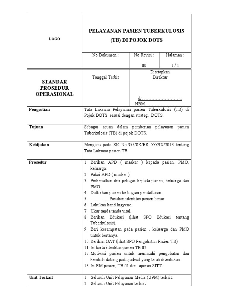 Spo Pelayanan Pasien Tuberkulosis (TB) Di Pojok Dots | PDF