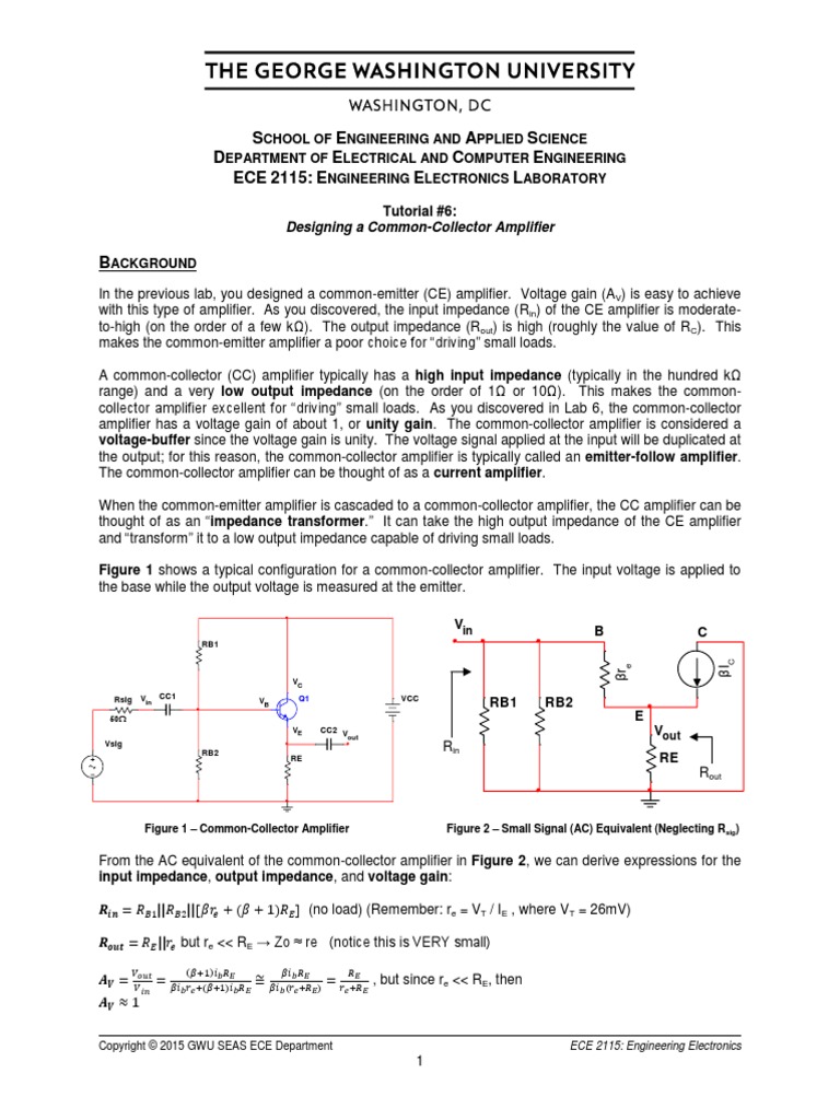 ECE 2115 Tutorial 6 Designing A Common Collector Amplifier | PDF | Amplifier | Electrical ...