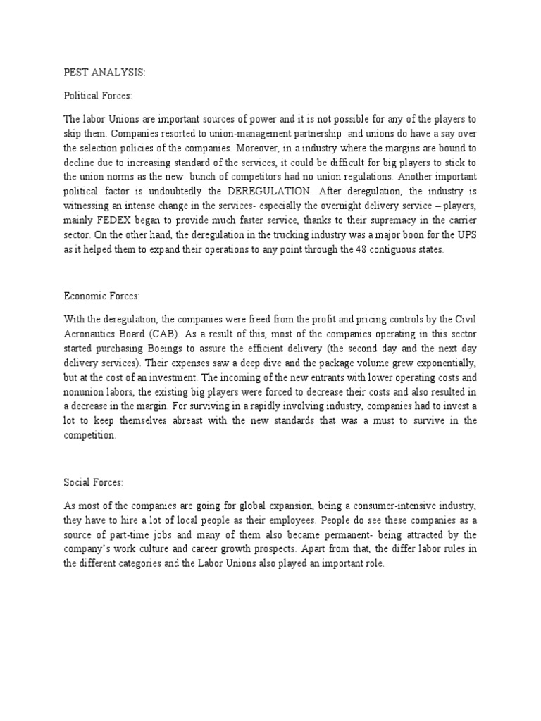 Pest Analysis Ups | PDF | Deregulation | United Parcel Service
