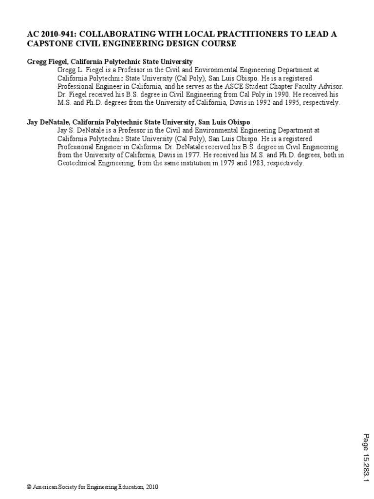 Collaborating With Local Practitioners To Lead A Capstone Civil ...