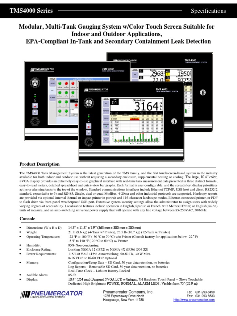 TMS4000 Spec Sheet | PDF | Usb | Touchscreen