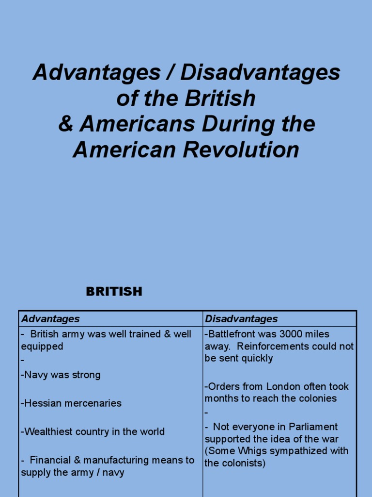 Advantages / Disadvantages of The British & Americans During The ...