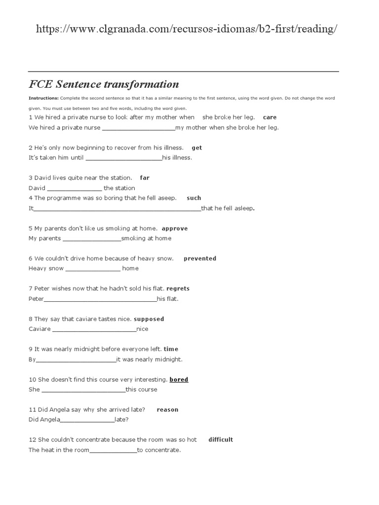 FCE Sentence Transformation Exercises | PDF