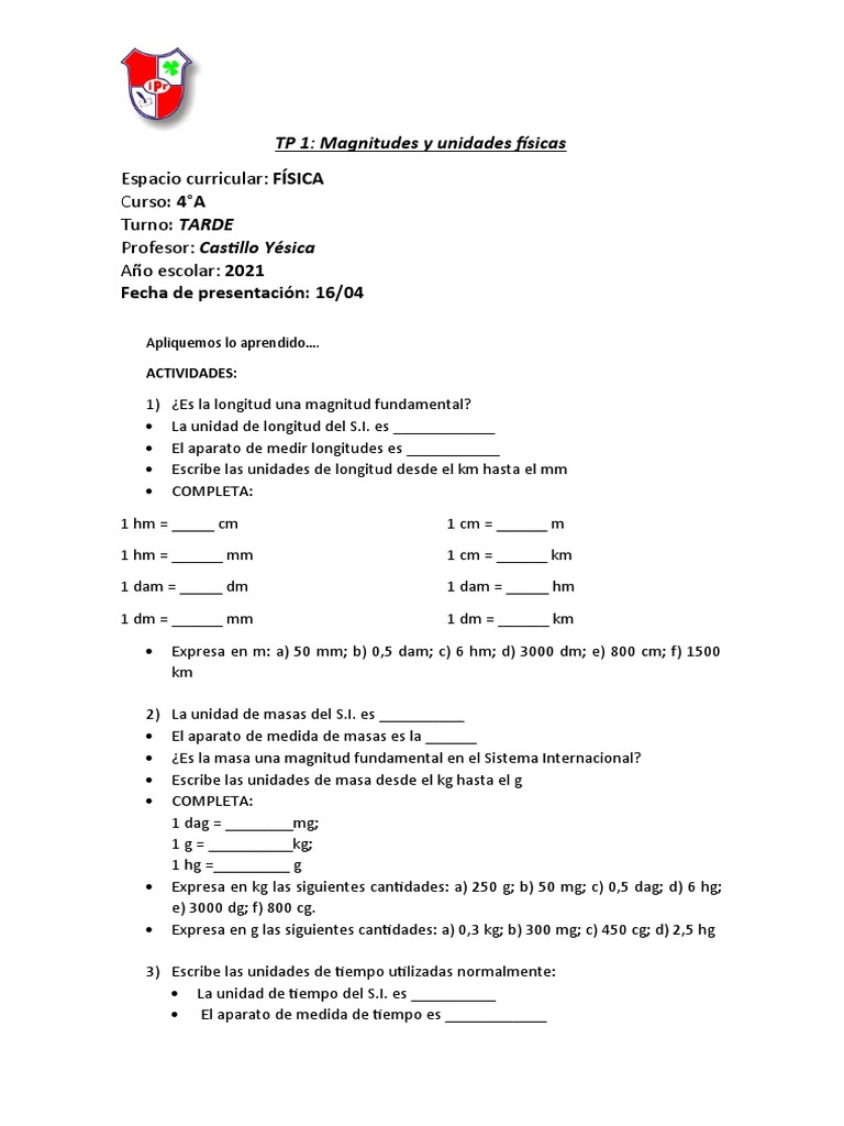 Ejercicios de Magnitudes y Unidades Físicas | PDF | Sistema Internacional de Unidades | Volumen