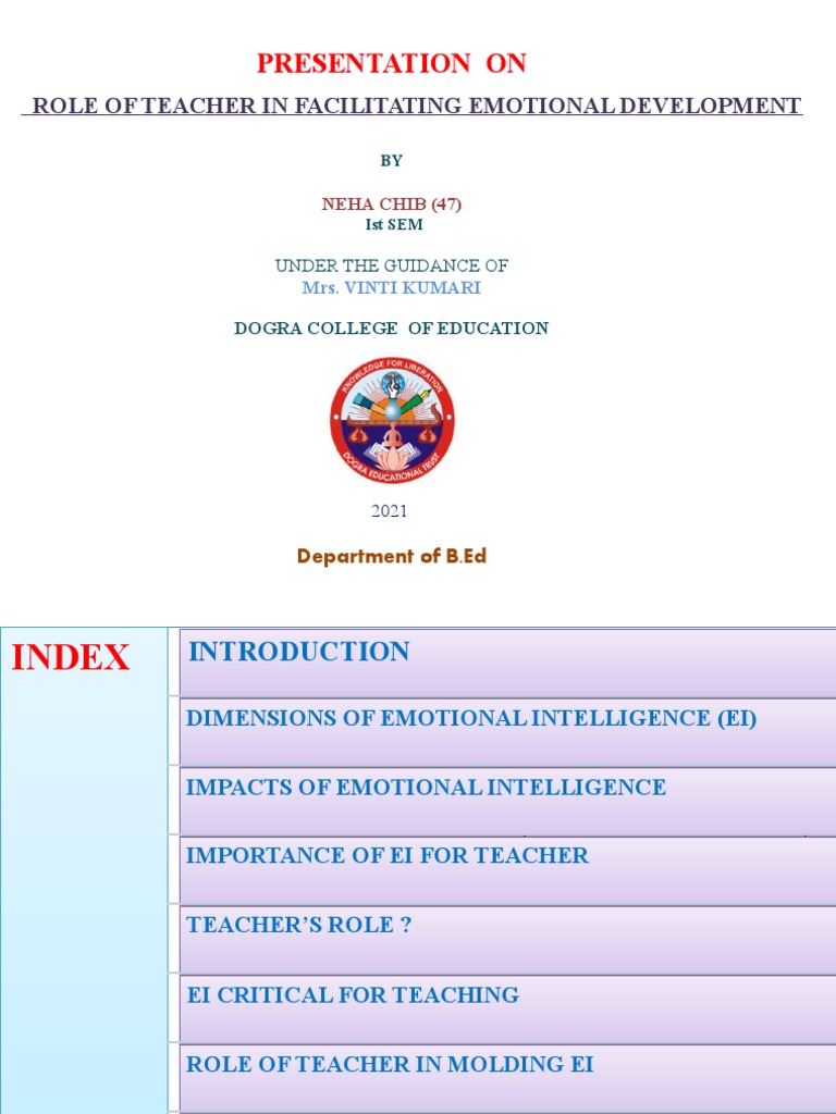 NEHA CHIB Presentation On ROLE OF TEACHER IN FICILITATING EMOTIONAL ...