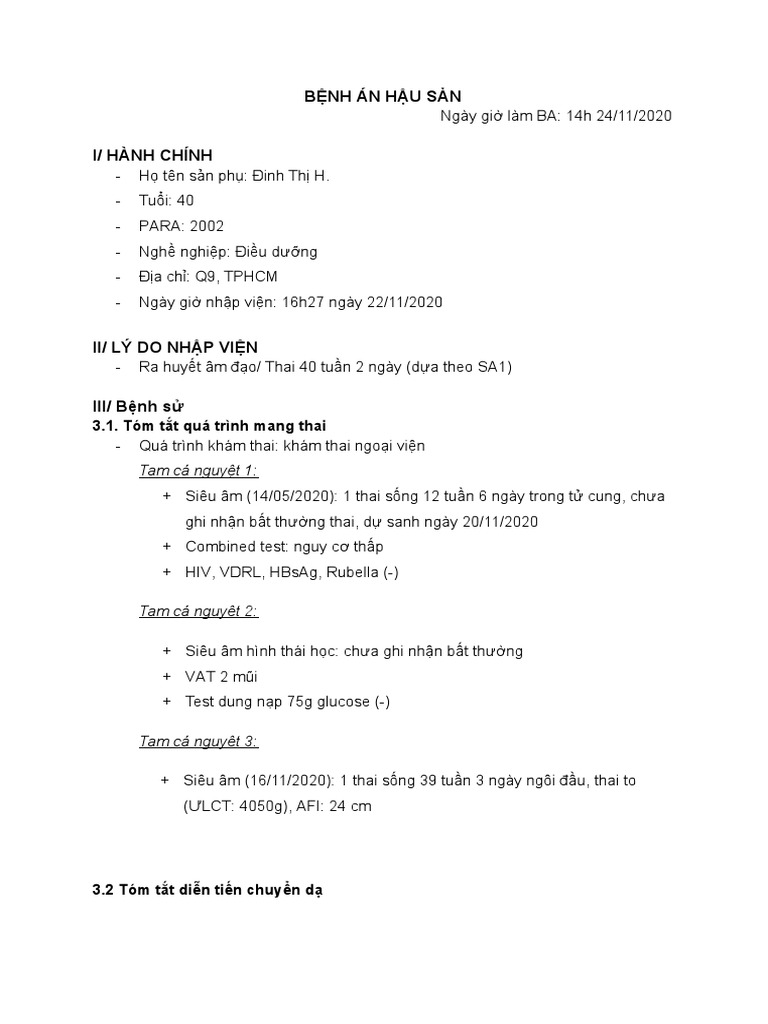 BỆNH ÁN BHSS | PDF