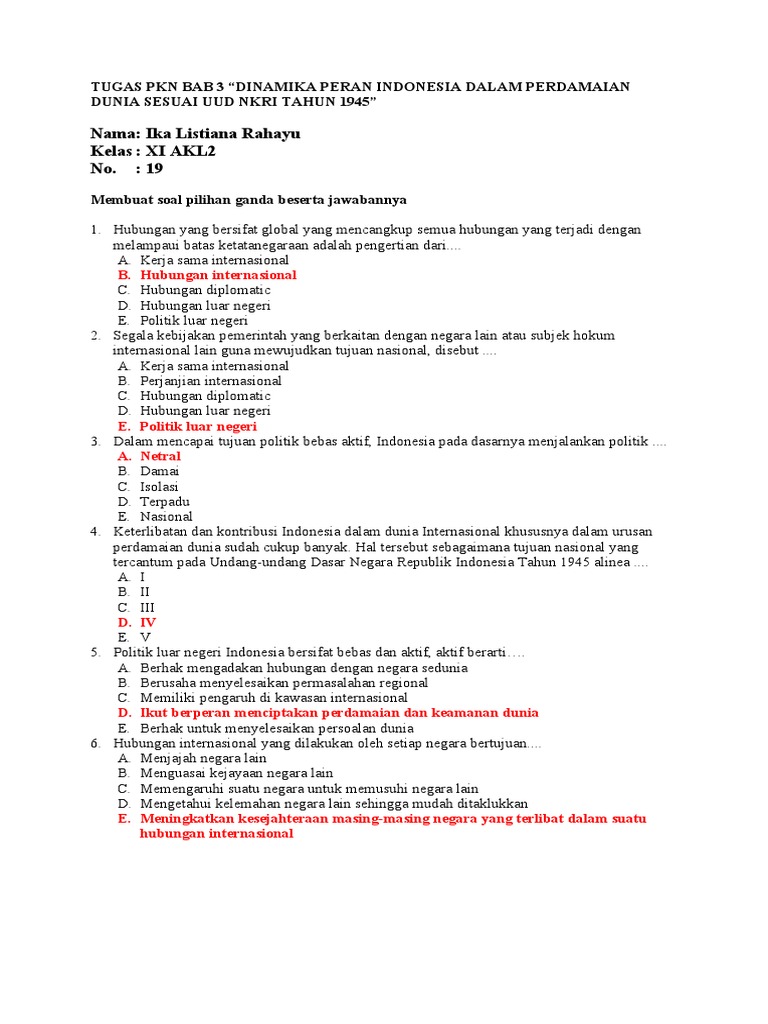 Tugas PKN Bab 3 Soal Pilgan | PDF | Politik