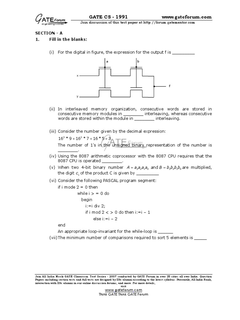 Gate CS - 1991 | PDF | Computer Engineering | Computer Data