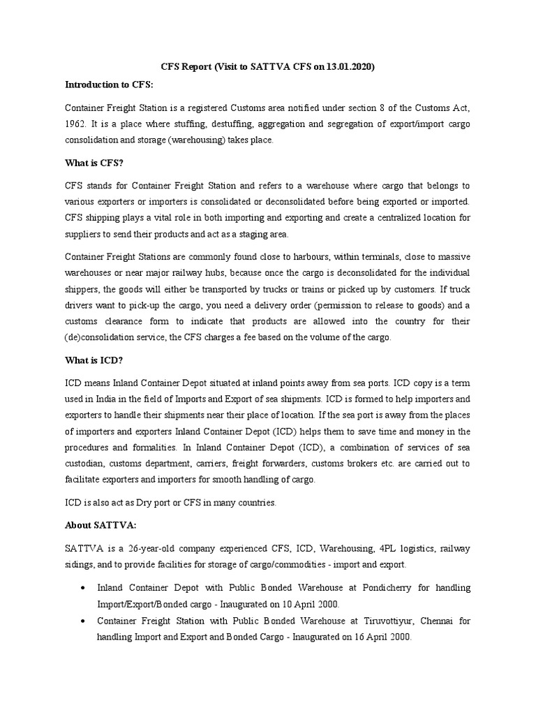 CFS Report | PDF | Cargo | Containerization