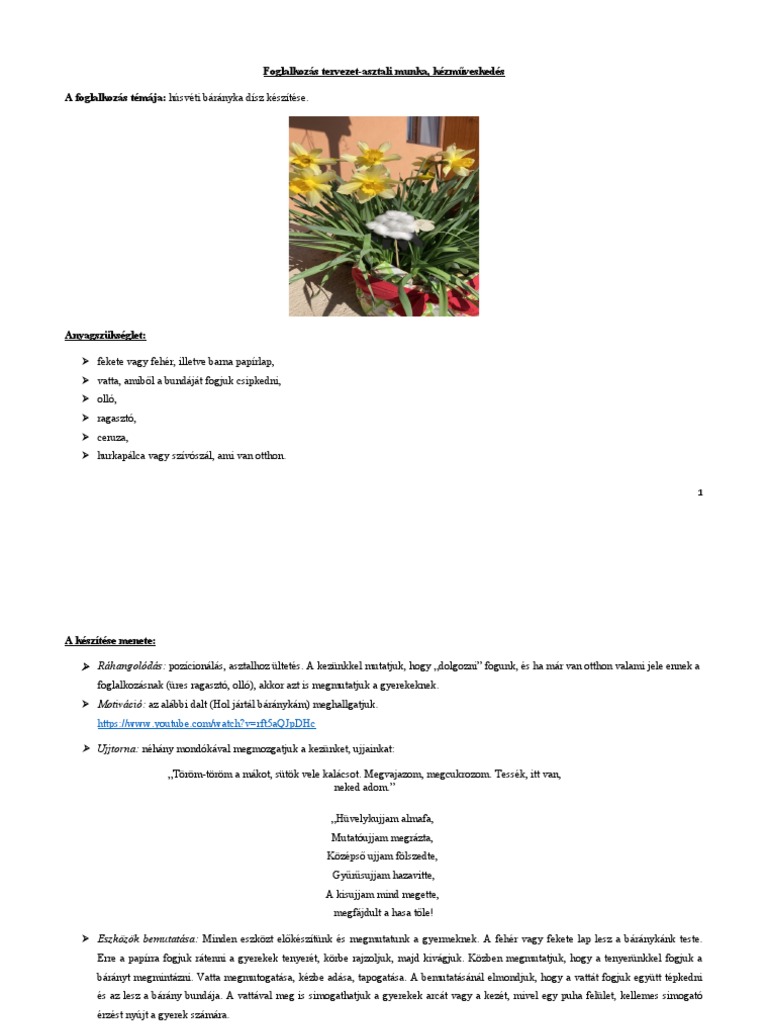 Foglalkozás Tervezet-Húsvéti Bárány | PDF