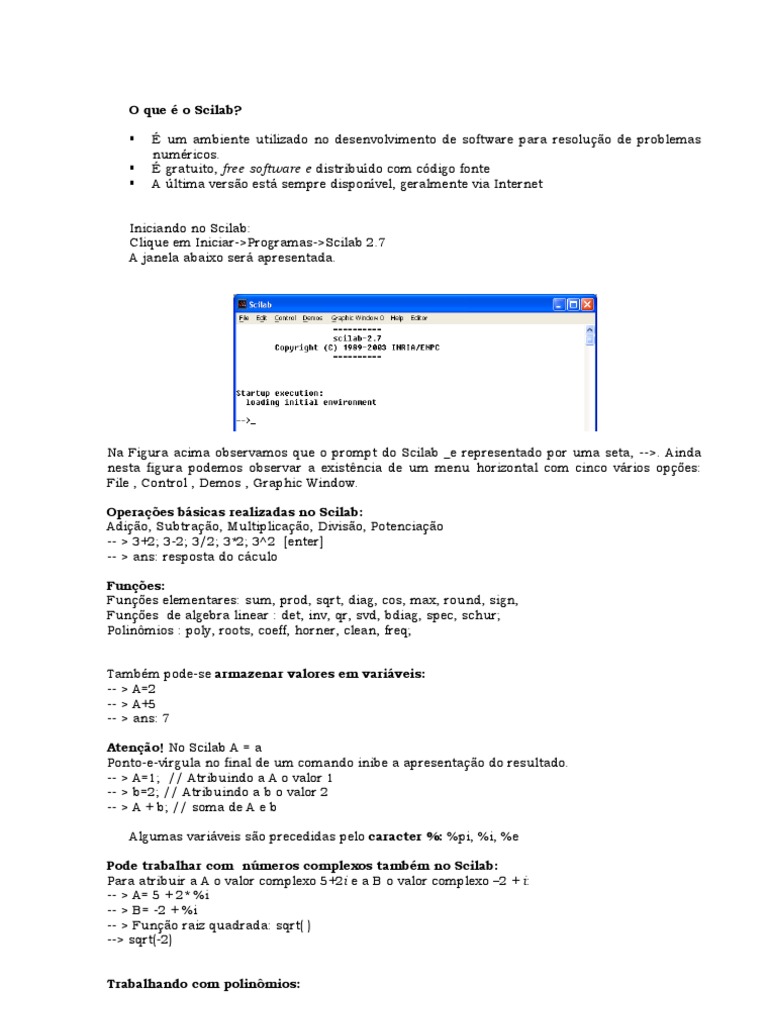 Scilab Pdf Número Complexo Matriz Matemática
