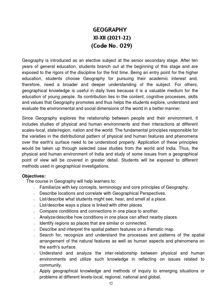 Geography (Code No. 029) : XI-XII (2021-22) | Download Free PDF ...