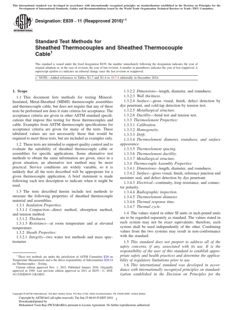 E839 Thermocouple | PDF | Thermocouple | Density