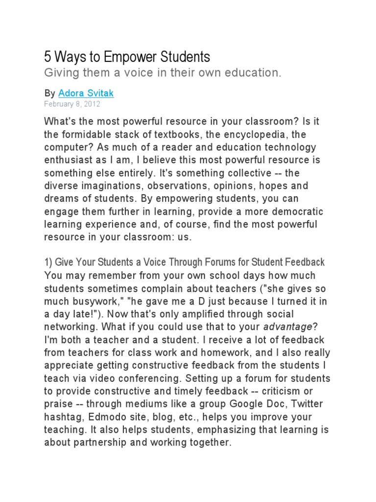 5 Ways To Empower Students | PDF | Educational Technology | Distance ...