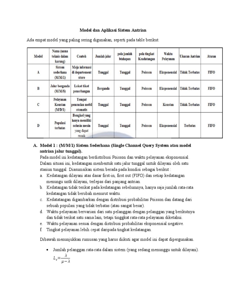 Karakteristik Model Antrian M/M/1 dan M/M/S | PDF