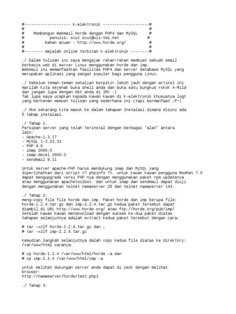 Membangun Webmail Horde Dengan PHP4 Dan MySQL | PDF