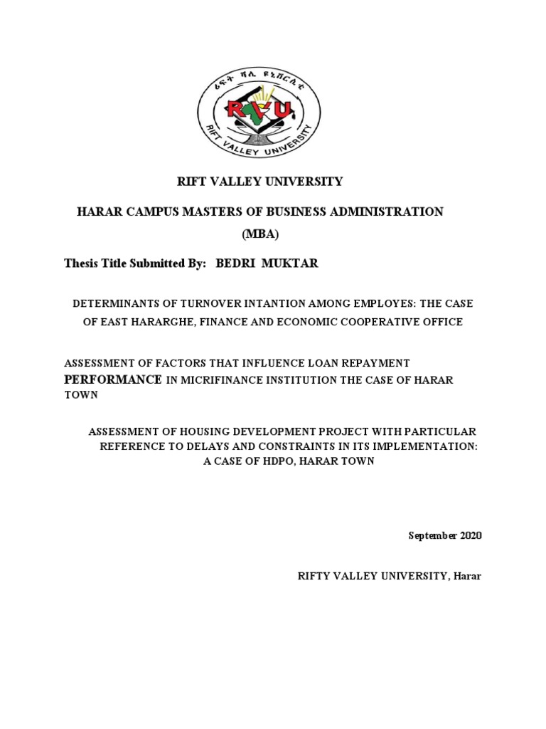 Rift Valley University Harar Campus Masters of Business Administration ...