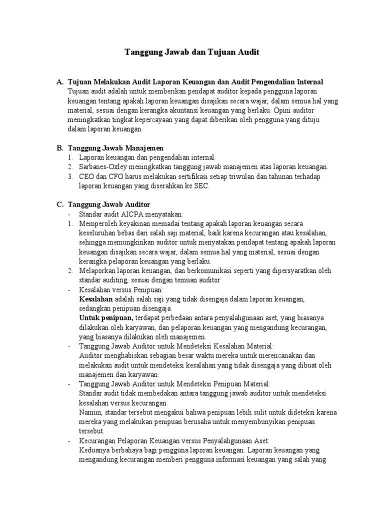 Tanggung Jawab Dan Tujuan Audit | PDF | Karier & Perkembangan ...