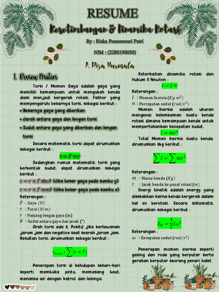 Riska Prameswari Putri - 2280190030 - Resume Video Kesetimbangan & Benda Tegar | PDF | Sains ...