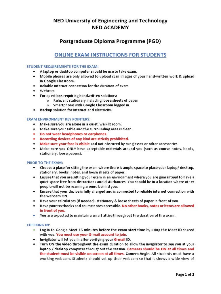 Online Exam Instructions For Students | PDF | Laptop | Test (Assessment)