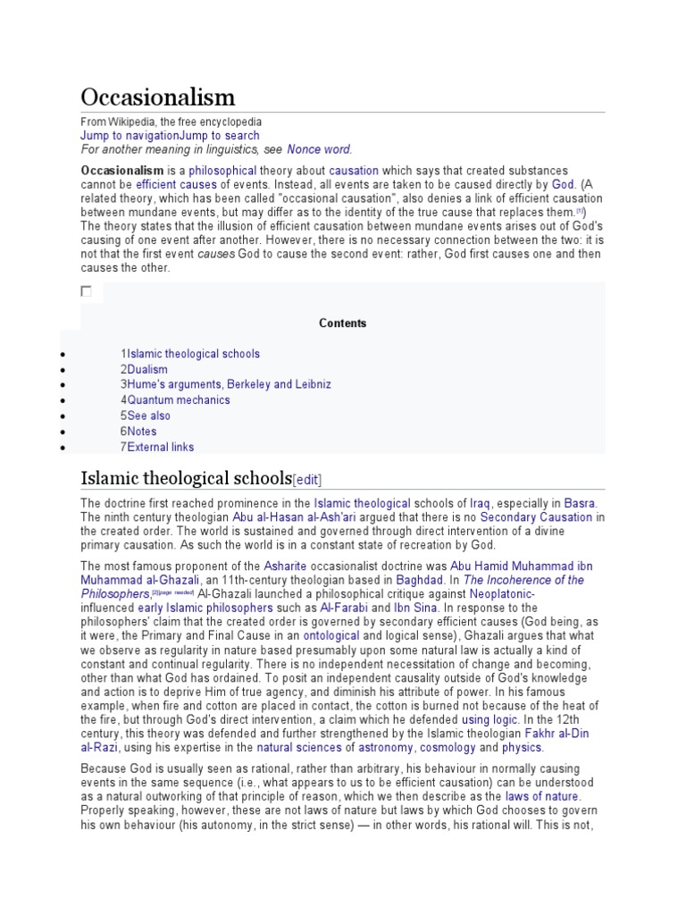 Occasionalism: Islamic Theological Schools | PDF | Metaphysical ...