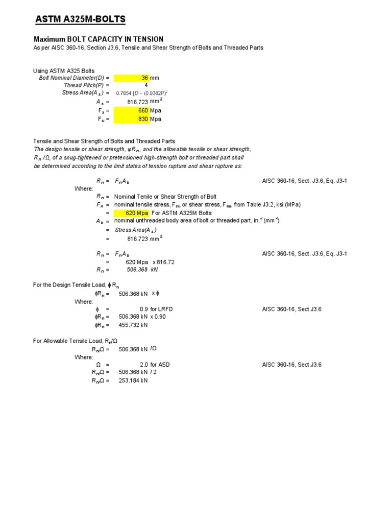 Astm A325M-Bolts: Maximum Bolt Capacity in Tension | PDF | Screw | Stress (Mechanics)