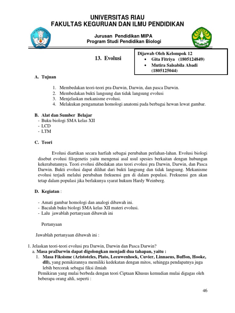 LKM 13, Evolusi-Kelompok 12-VIB | PDF