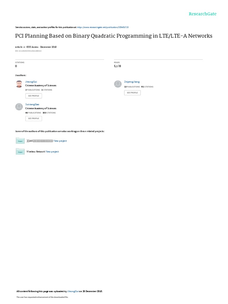 PCI Planning Based On Binary Quadratic Programming in LTE/LTE-A ...