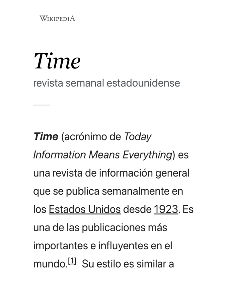 Time - Wikipedia, La Enciclopedia Libre | PDF | Revistas semanales ...