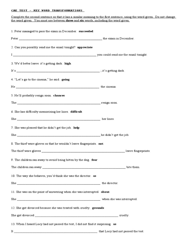 Cae Transformations Test | PDF