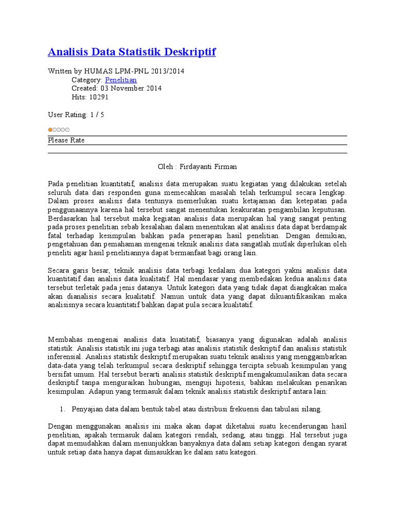 Analisis Data Statistik Deskriptif | PDF