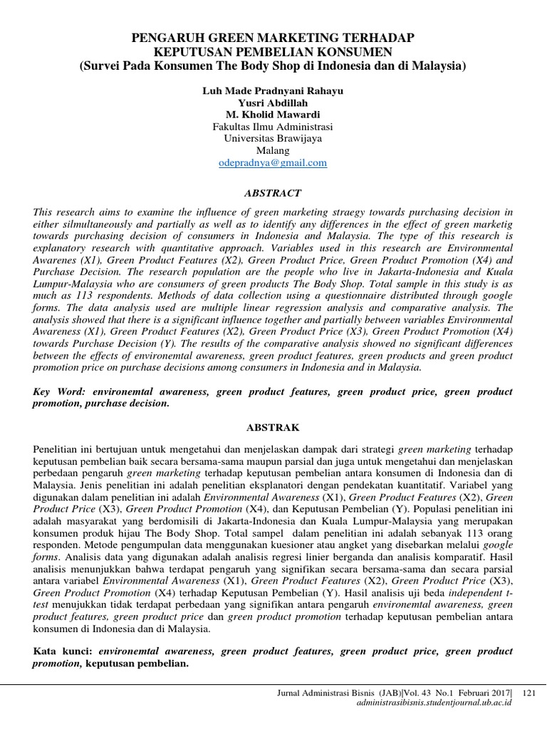 Pengaruh Green Marketing Terhadap Keputusan Pembelian Konsumen (Survei Pada Konsumen The Body ...