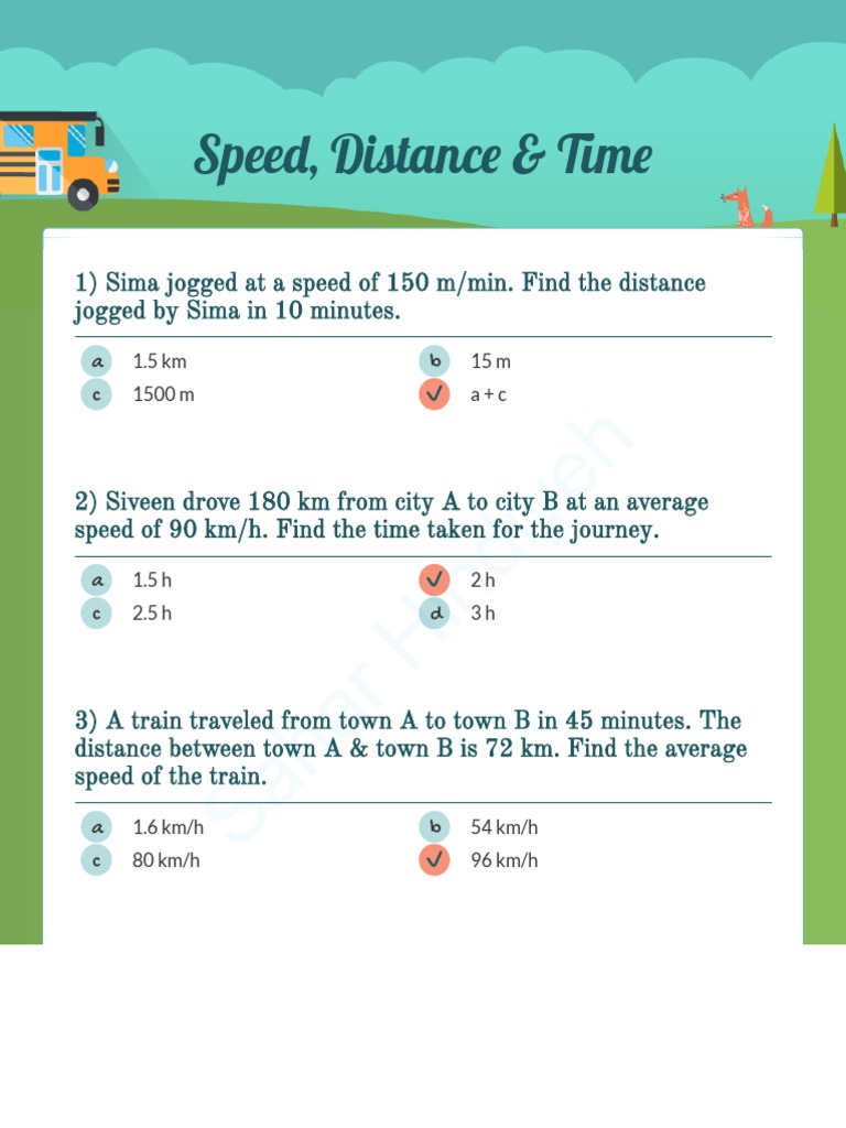 Speed, Distance & Time Worksheet Watermarked 17-5 | PDF | Speed ...