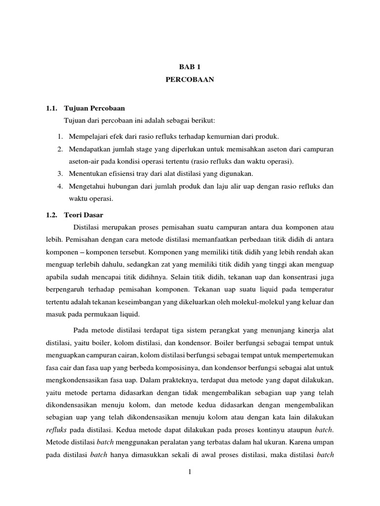 Efek Rasio Refluks pada Distilasi Aseton | PDF | Griya & Taman | Sains ...
