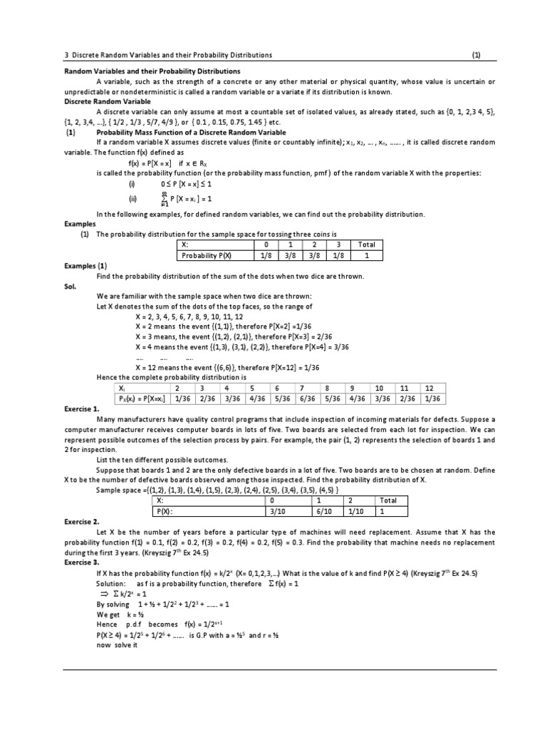 3 Discrete Random Variables | PDF | Probability Distribution | Random ...