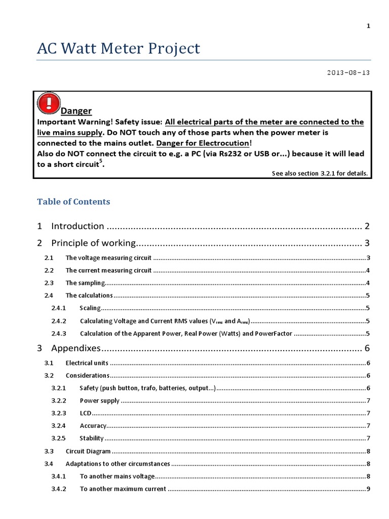 AC Watt Meter Project | PDF | Ac Power | Analog To Digital Converter