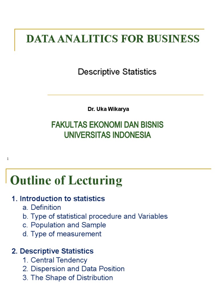 Data Analitics For Business: Descriptive Statistics | PDF | Mean ...