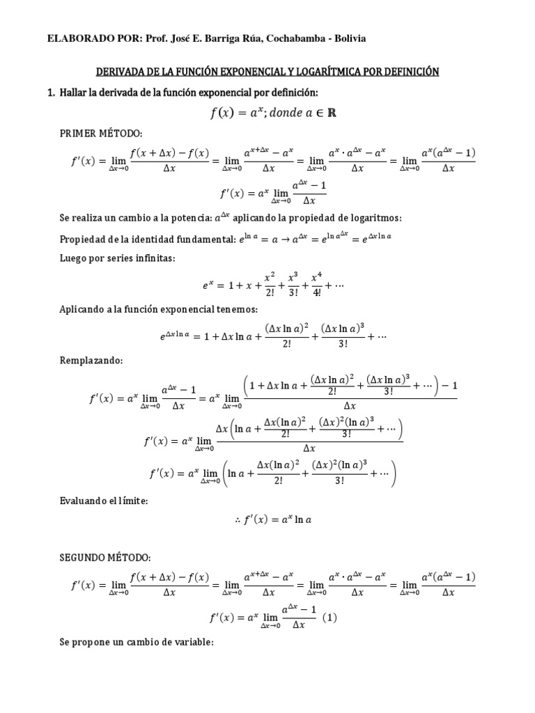 Demostración de La Derivada Exponencial | PDF | Logaritmo | Números