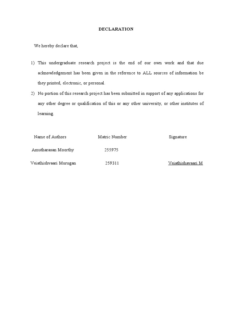 Declaration and Acknowledgement for FYP | PDF | Business | Career & Growth