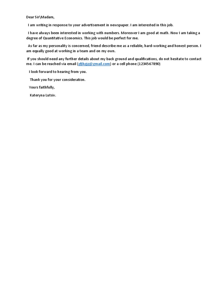Letter of Application | PDF