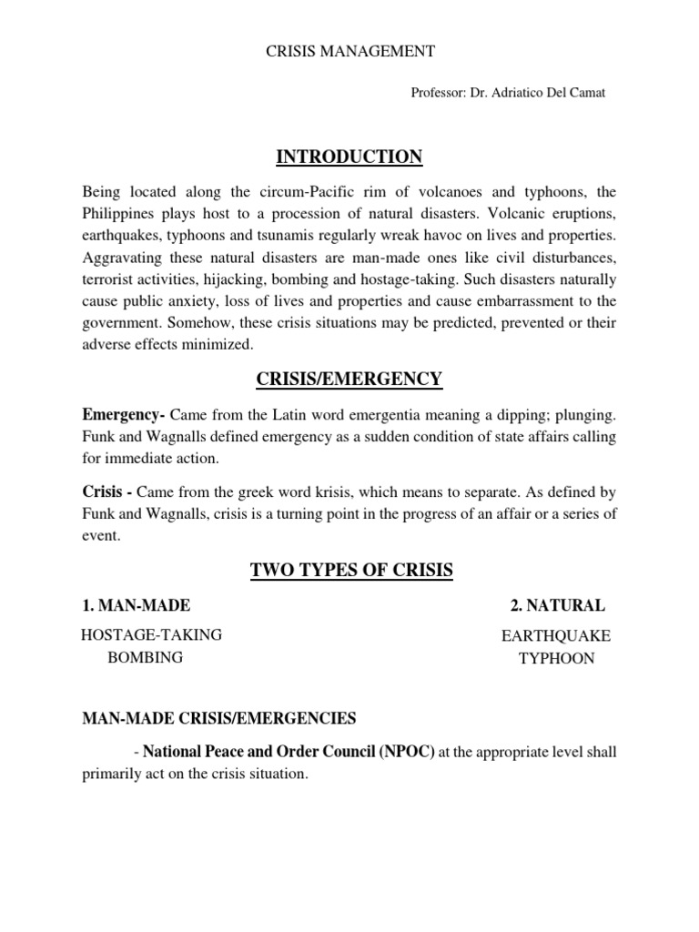 CRISIS MANAGEMENT Report | PDF | Earthquakes | Bomb