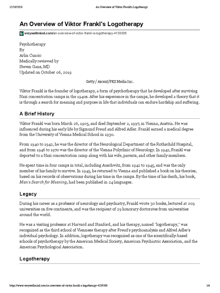 An Overview of Viktor Frankl' S Logotherapy | PDF | Applied Psychology ...