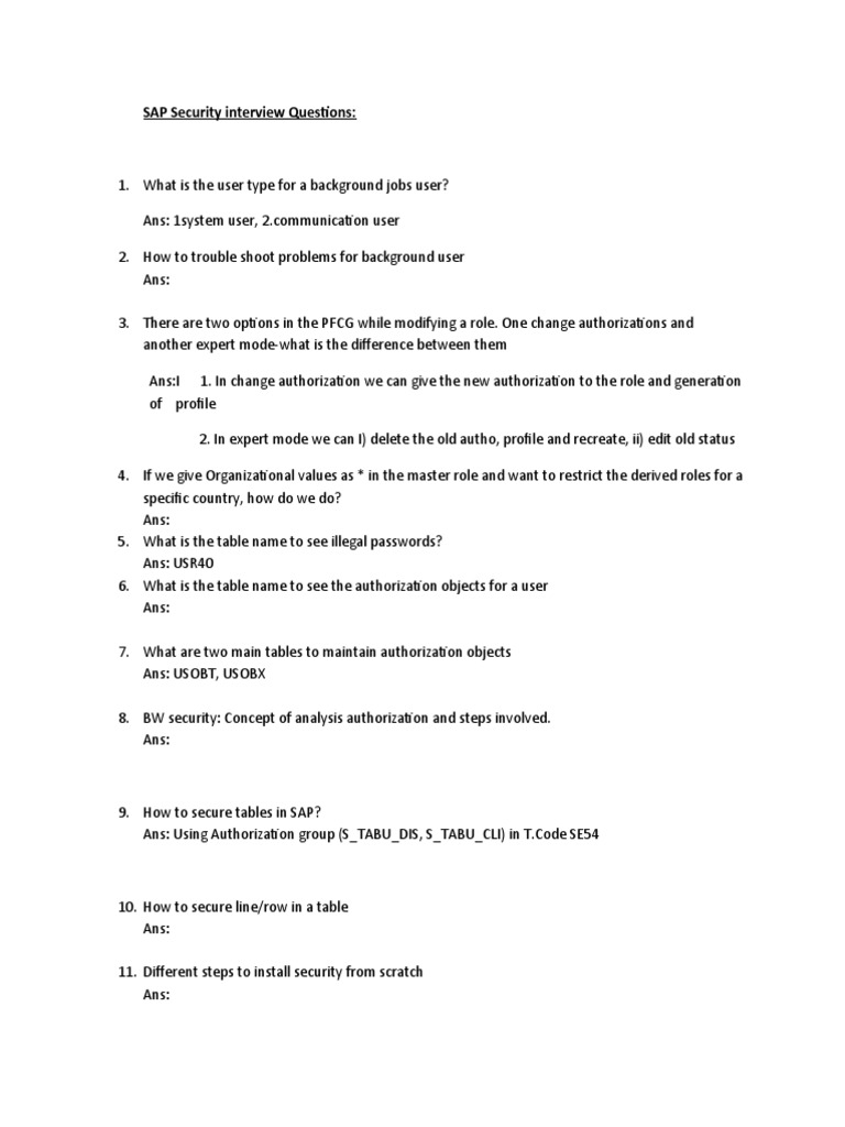 SAP Security Interview Questions | PDF | Software | Computing