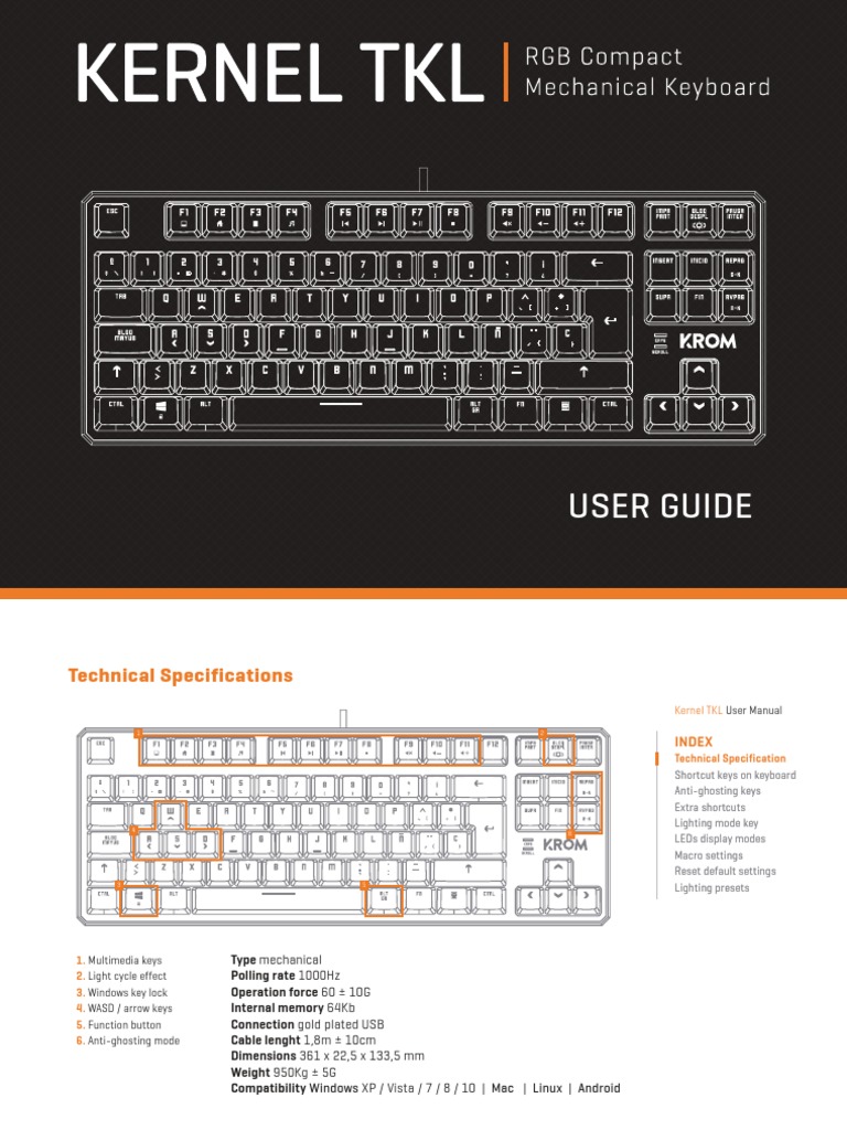 Krom Kernel T KL User Manual | PDF | Backlight | Computer Keyboard