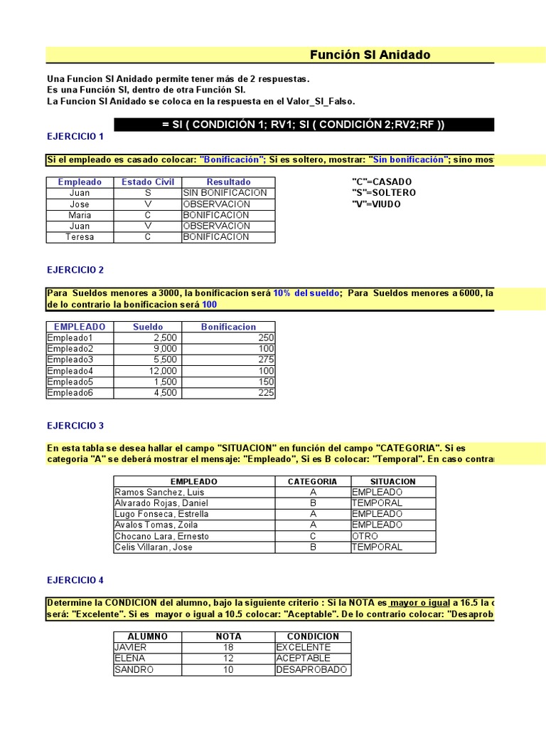 Taller 1 Funcion Si Anidada | PDF