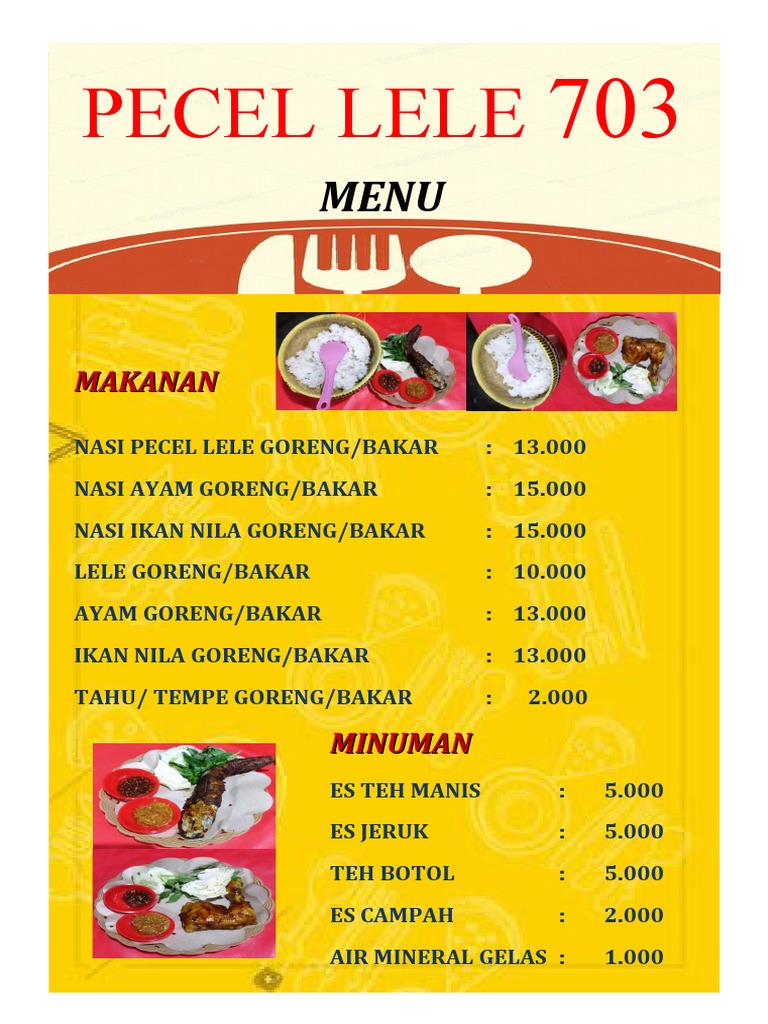 Menu dan Harga Pecel Lele 703 | PDF | Memasak, Makanan, & Anggur ...