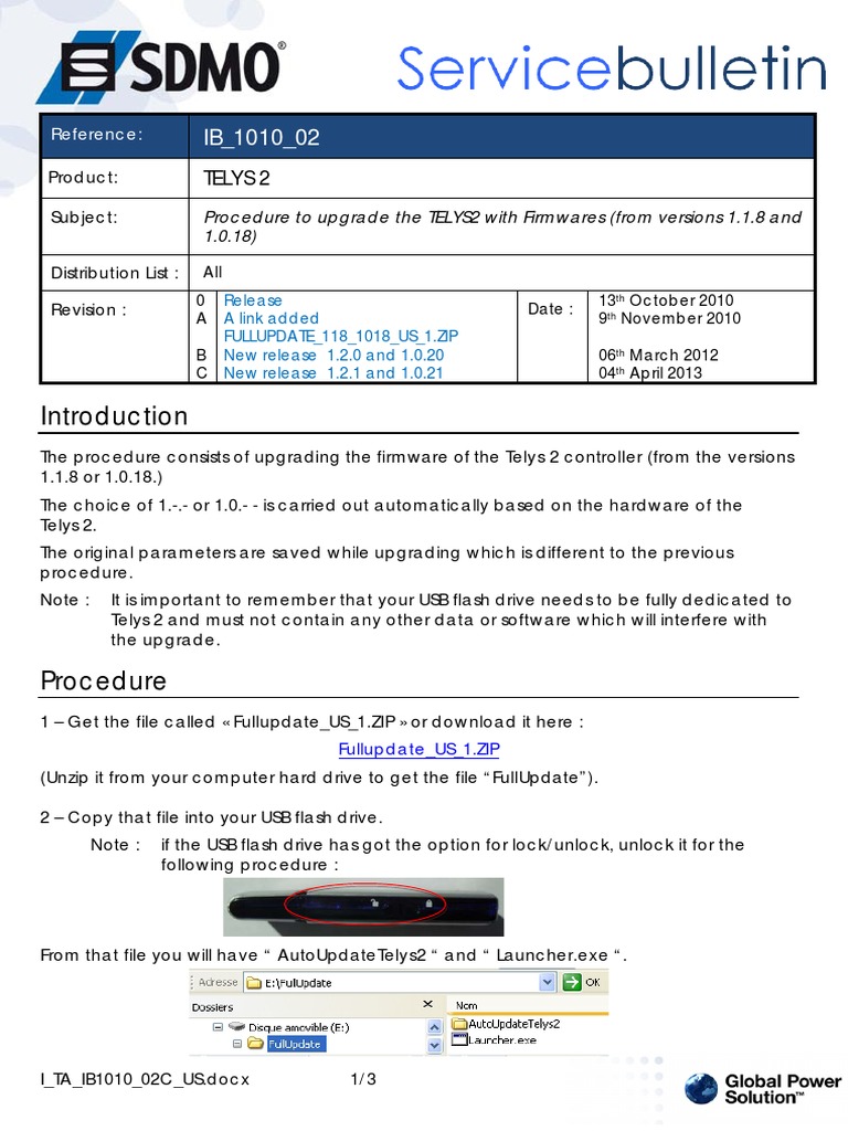 Telys 2: Procedure To Upgrade The TELYS2 With Firmwares (From Versions ...