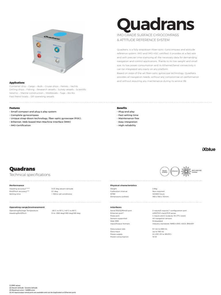 161-Gyro IXblue Quadrans - Brochure 1-10-2016 | PDF | Inertial ...