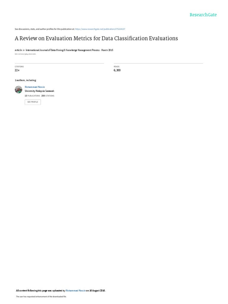 Evaluation Metrics For Data Classification | PDF | Statistical Classification | Receiver ...